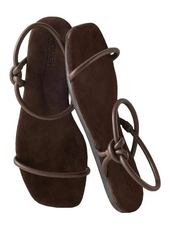 HAVEN WELL WITHIN Leather Double Strap Knot Sandals - Coffee Bean
