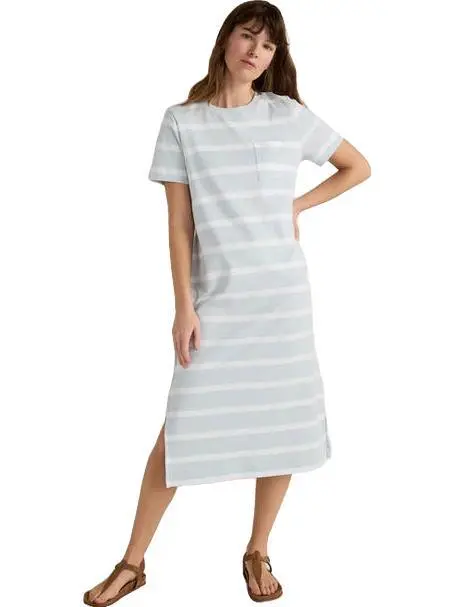 HAVEN WELL WITHIN Organic Cotton Interlock Striped Midi Dress - Mixy Stripe Ice Blue Multi