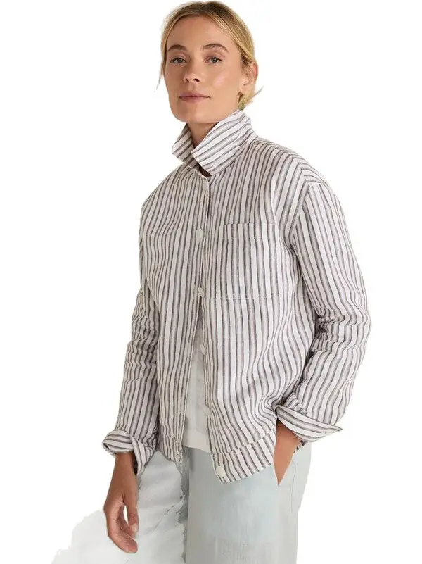 HAVEN WELL WITHIN Everweave Linen Stripe Boxy Jacket - Woven Multi Stripe Coffee