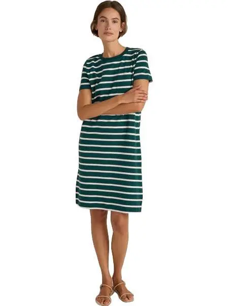 HAVEN WELL WITHIN Organic Cotton Interlock Striped T-shirt Dress - Chambray