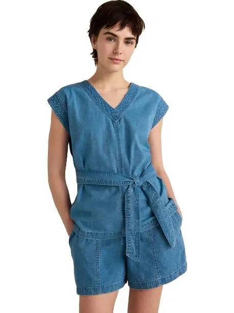 HAVEN WELL WITHIN Organic Cotton Denim V-neck Belted Top - Indigo Wash