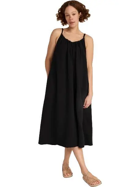 HAVEN WELL WITHIN Textured Cotton Gauze Midi Dress - Black
