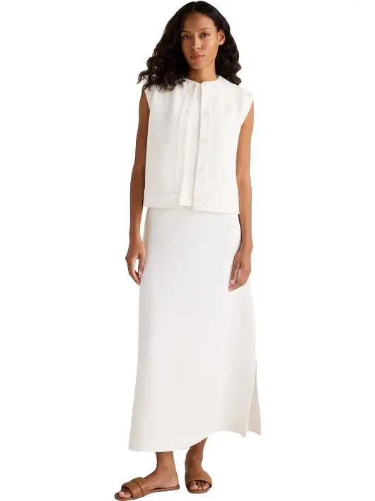 HAVEN WELL WITHIN Cotton Blend Textured Midi Skirt - Ivory