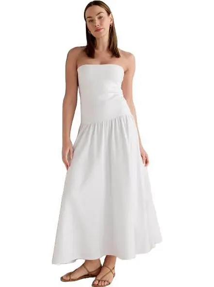 HAVEN WELL WITHIN Organic Cotton Modal Strapless Midi Dress - White