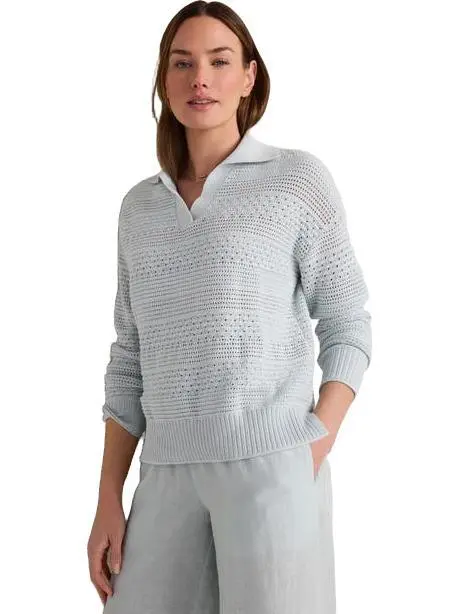 HAVEN WELL WITHIN Cotton Mixed Stitch Johnny Collar Sweater - Ice Blue
