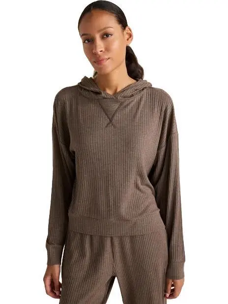 HAVEN WELL WITHIN Ribbed Knit Hoodie - Walnut Hthr