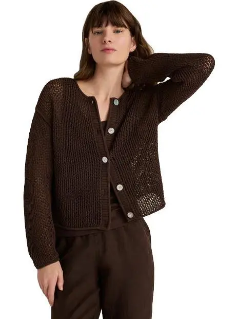 HAVEN WELL WITHIN Cotton Blend Open Stitch Cardigan - Coffee Bean