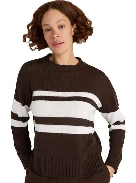 HAVEN WELL WITHIN Cotton Linen Stripe Roll Neck Sweater - Coffee Bean/white