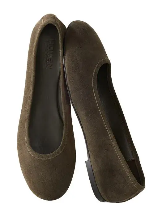 HAVEN WELL WITHIN Suede Round Toe Ballet Flats - Deep Cypress