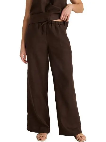 HAVEN WELL WITHIN Linen Wide Leg Drawstring Pants - Coffee Bean