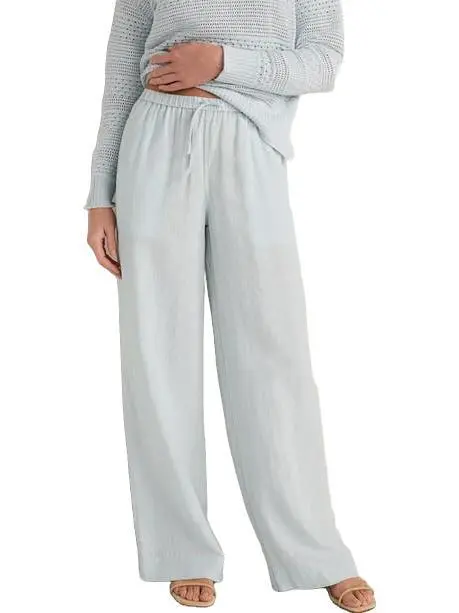 HAVEN WELL WITHIN Linen Wide Leg Drawstring Pants - Ice Blue