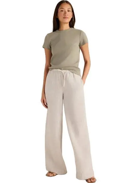 HAVEN WELL WITHIN Linen Wide Leg Drawstring Pants - Oatmeal Cross Dye