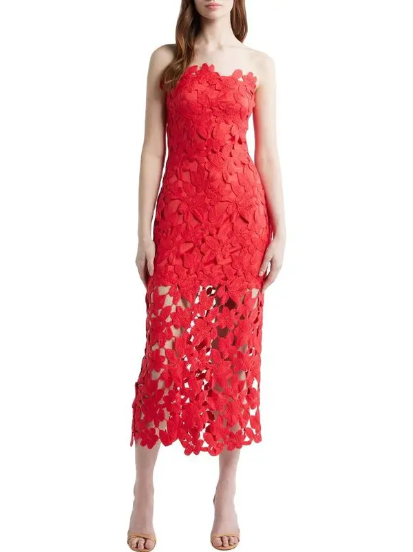 Saylor Philomena Sleeveless Lace Midi Dress - Cherry Red