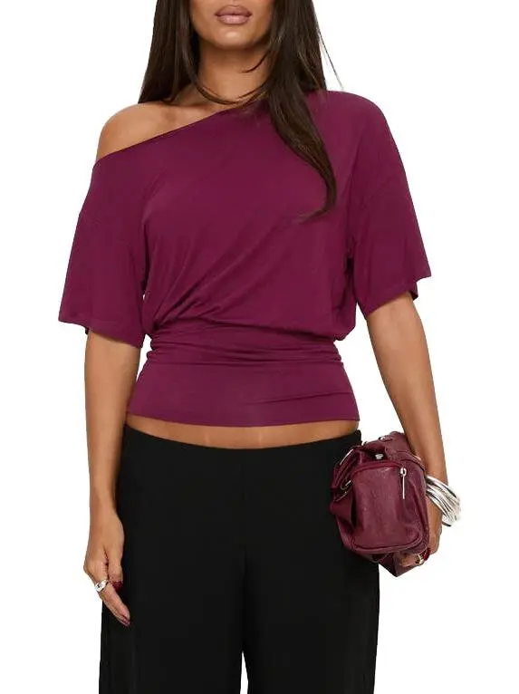 Princess Polly Ashlinn Off-the-shoulder Drapey Crop Top - Cherry Lacquer