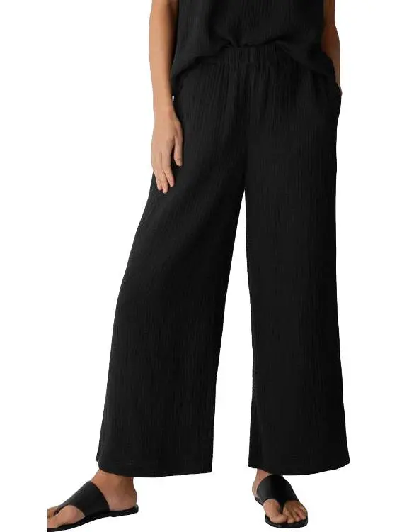 Eileen Fisher Organic Cotton Wide Leg Ankle Pants - Black
