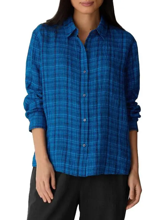 Eileen Fisher Organic Linen Classic Collar Button-up Shirt - Deep Dive