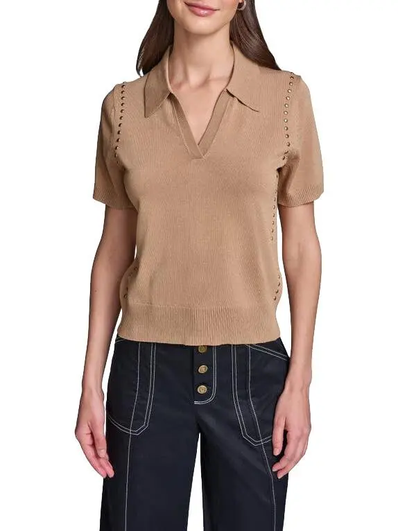 Karl Lagerfeld Paris Studded Polo Sweater - Bisque