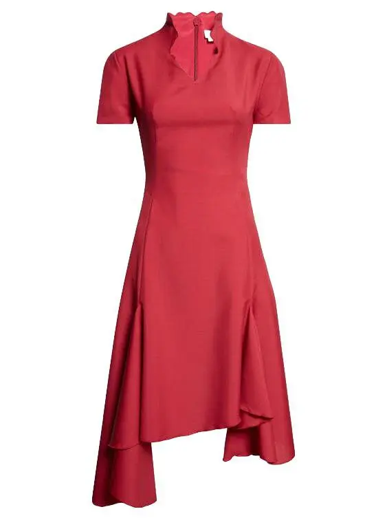 Alexander McQueen Asymmetrical Wool & Mohair Dress With Scalloped Edges - Raspberry