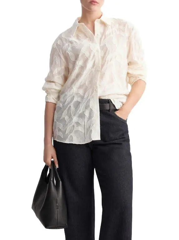 Mango Floral Embroidered Button-up Shirt - Off White