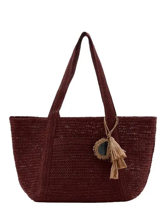 Mango Natural Fiber Tote Bag - Burgundy