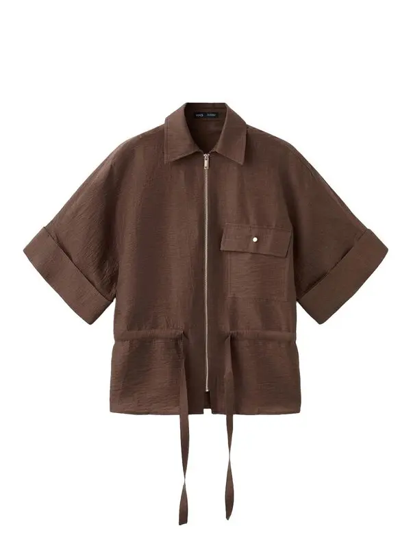Mango Belted Zip-front Shirt - Brown