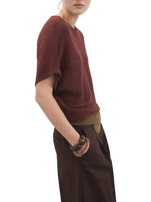 Mango Relaxed Fit Fine Knit Short Sleeve Sweater - Burnt Orange