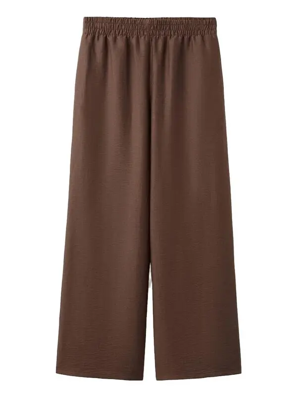 Mango Wide Leg Palazzo Pants - Brown