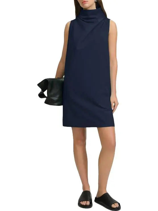 MARCELLA Minna Drape Turtleneck Sleeveless Mini Dress - Deep Indigo