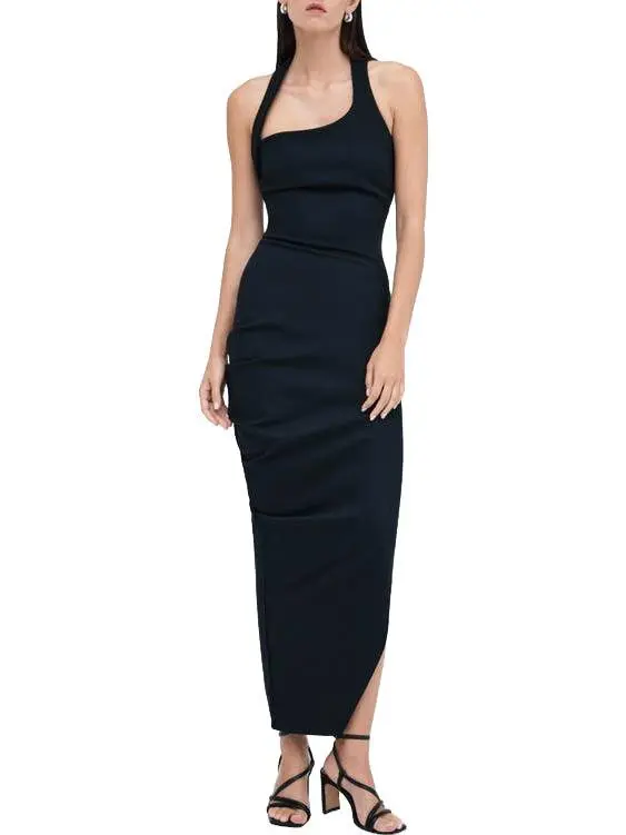 MARCELLA Gallery Asymmetric Ponte Gown - Black
