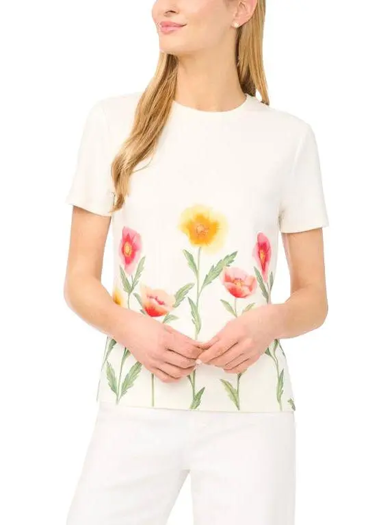 Ted Baker London Willow Placed Floral Print Knit Top - Ultra White