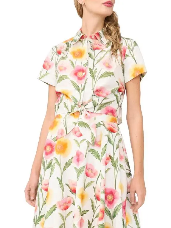 Ted Baker London Libby Floral Tie Front Cotton Button-up Shirt - Ultra White