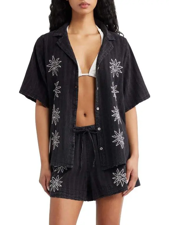 Rip Curl Embroidered Cotton Camp Shirt - Black