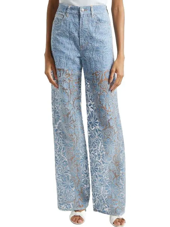 Veronica Beard Taylor Burnout Floral Wide Leg Jeans - Lakeshore