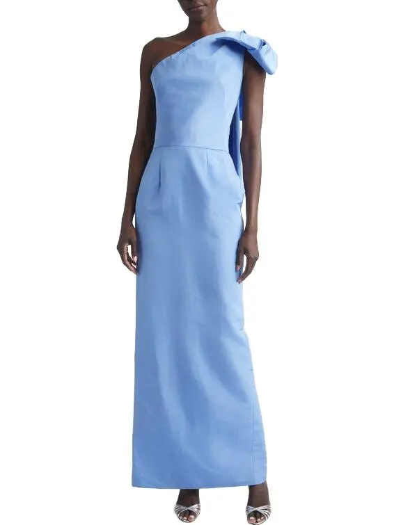 Oscar De La Renta One-shoulder Silk Faille Column Gown With Bow Detail - Twilight