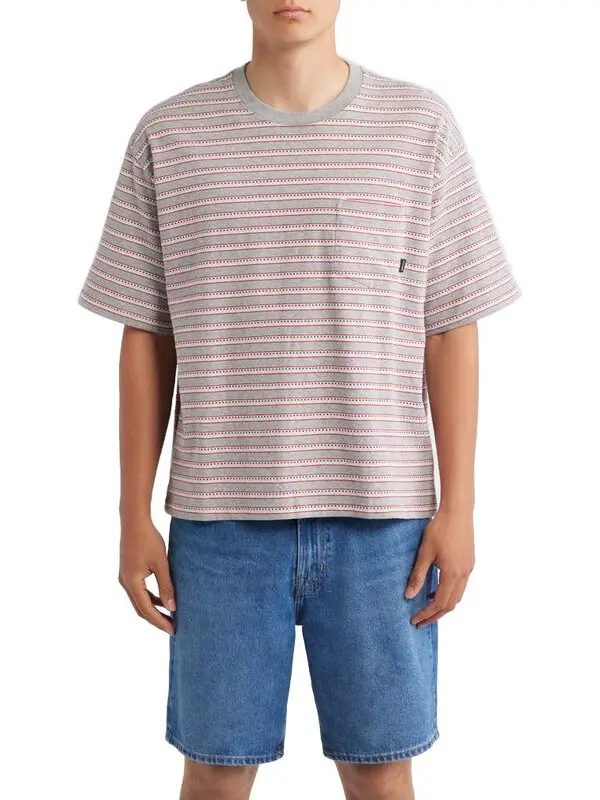 Brixton Poolside Stripe Boxy Cotton Piqué Cropped T-shirt - Heather Grey