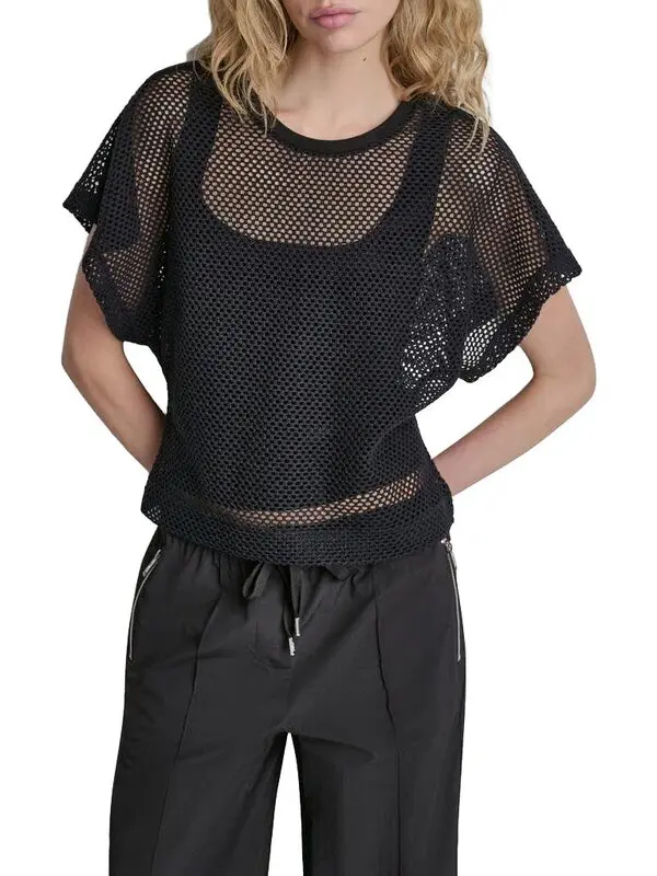 Dkny Dolman Sleeve Open Stitch Top - Black