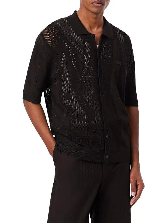 Lacoste Short Sleeve Cardigan With Pointelle Knit - Buffalo