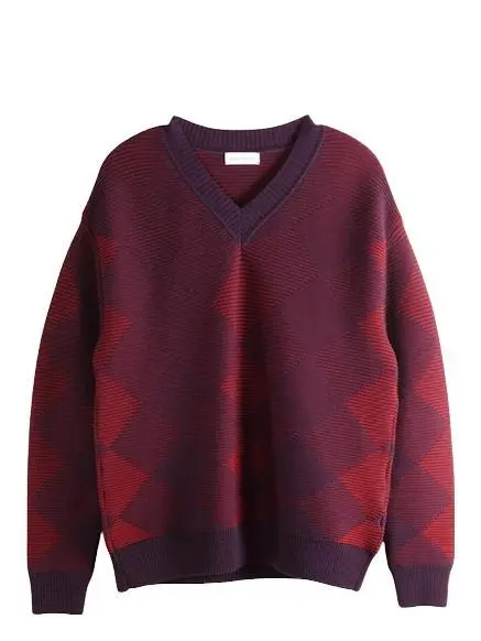 Dries Van Noten V-neck Geometric Knit Sweater - Bordeaux