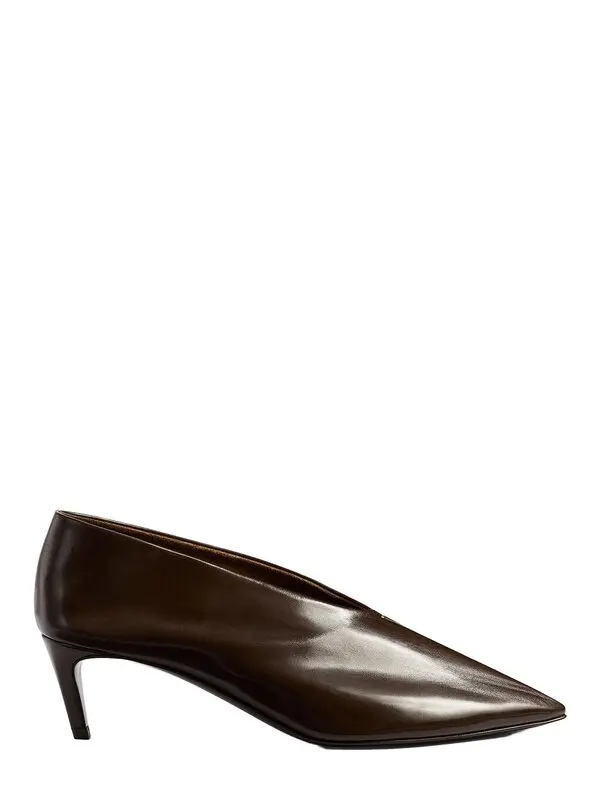 Khaite Miriam Low Heel Pumps In Glazed Leather - Cacao