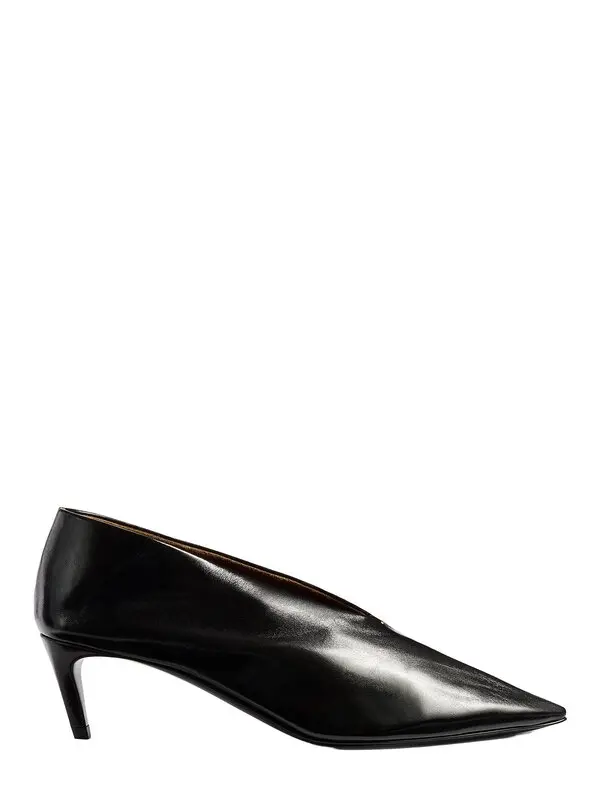 Khaite Miriam Low Heel Pumps In Glazed Leather - Black