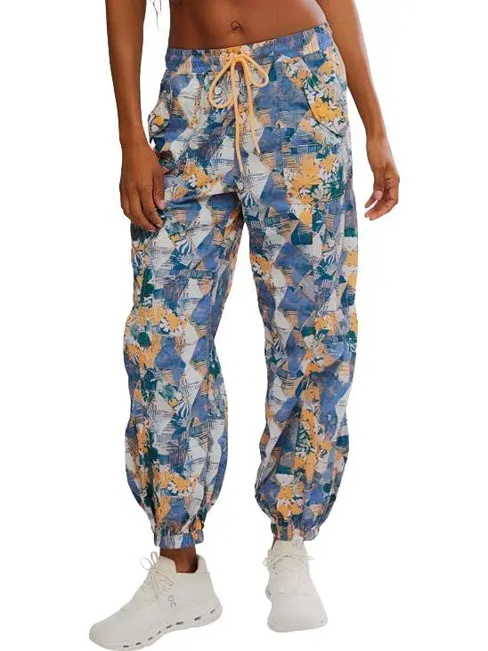Free People Set Me Free Printed Balloon Leg Pants - Midnight Navy Combo