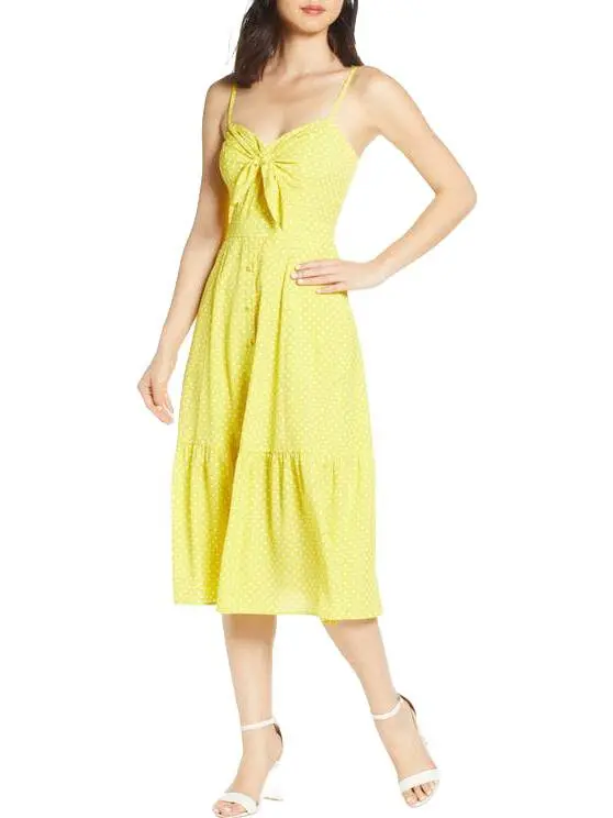 Eliza J Polka Dot Tie-front Sundress - Yellow
