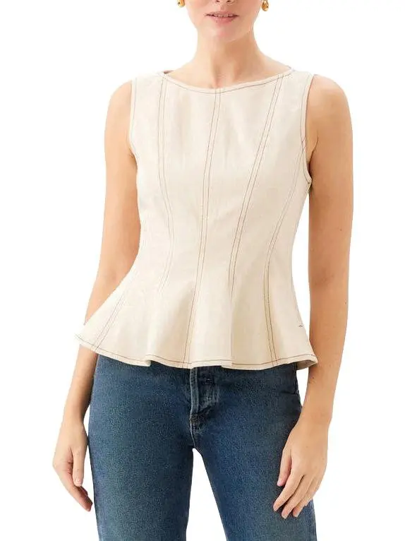 Fifteen Twenty Sleeveless Peplum Top With Contrast Stitching - Natural