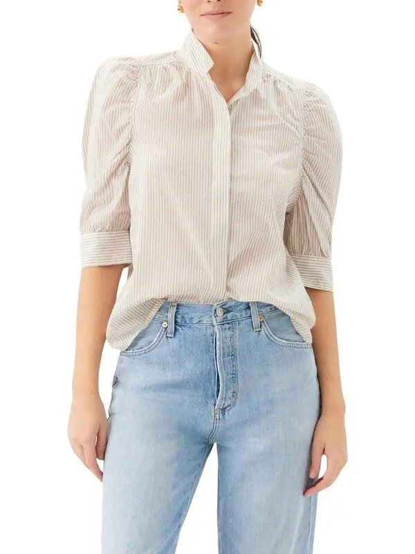 Fifteen Twenty Maria Embellished Stripe Shirt - Off White W/black