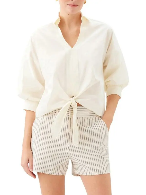 Fifteen Twenty Jena Tie Front Cotton Top - Cream