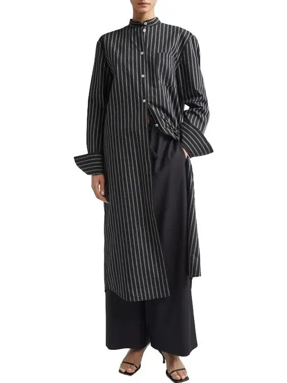 TOTEME Striped Cotton Blend Tunic Shirtdress - Black/white