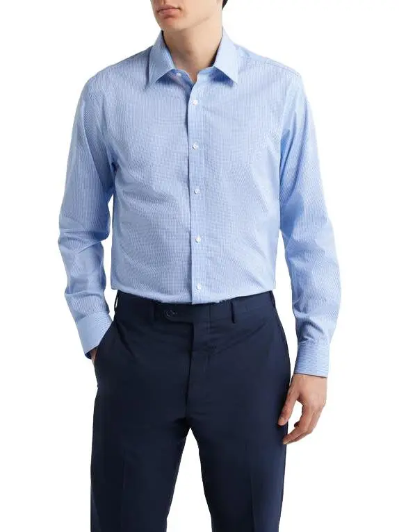 DANIEL HECHTER Paris Modern Fit Light Geometric Print Cotton Dress Shirt - Blue