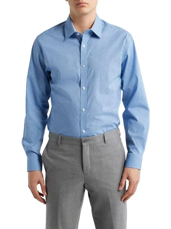 DANIEL HECHTER Trim Fit Geometric Print Cotton Dress Shirt - Blue