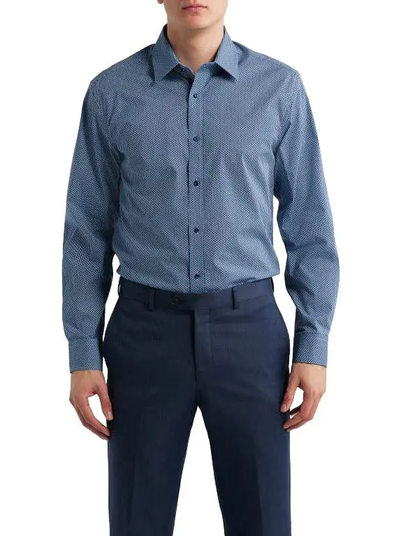 DANIEL HECHTER Paris Modern Fit Geometric Print Cotton Dress Shirt - Blue
