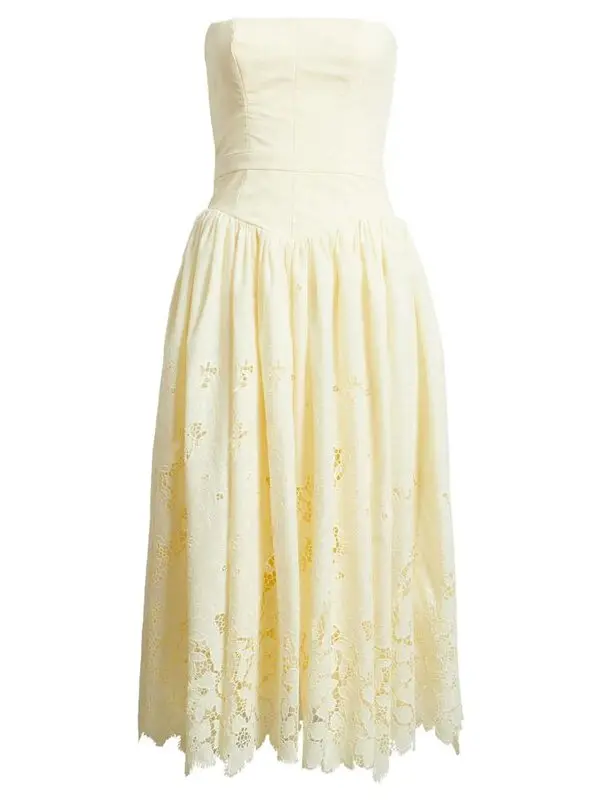 House Of Cb Ysabella Lace Skirt Stretch Cotton Cocktail Dress - Lemon
